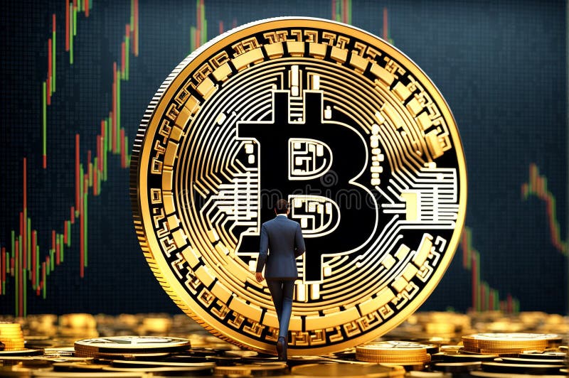 3d Illustration of a Stack of Bitcoin and Over the Stack There is a ...