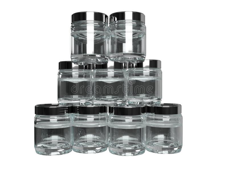 3D Illustration Stack of Glass Jars - White Background Stock ...