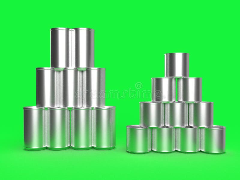 3D Illustration Stacks of Metal Tins - Green Screen Stock Illustration ...