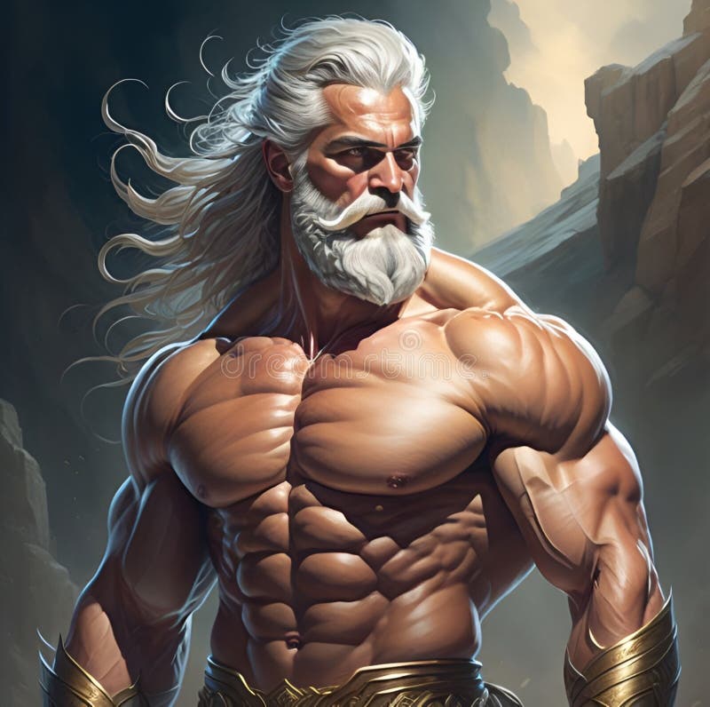 3D Illustration of a Strong Man with a Long Beard and Muscles Stock ...