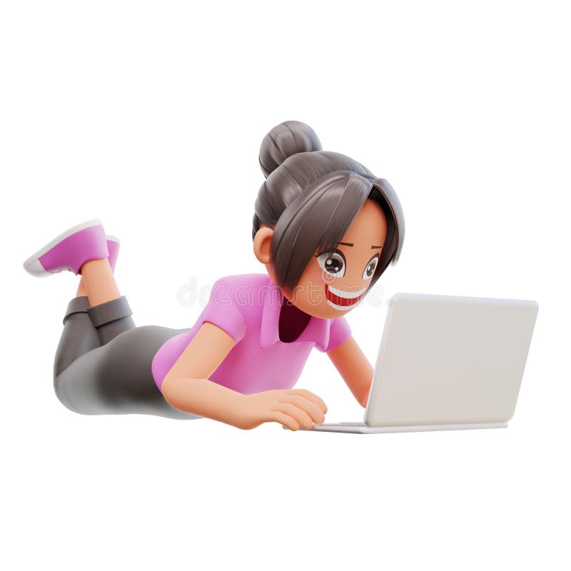 3d Illustration Student with Laptop Studying on Online Course Stock ...