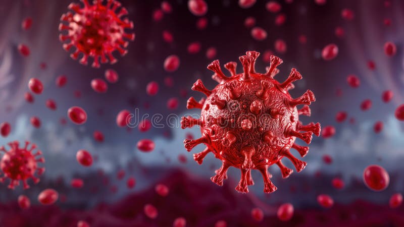 3d Illustration Style of Red Virus Particles in Dark Background Stock ...