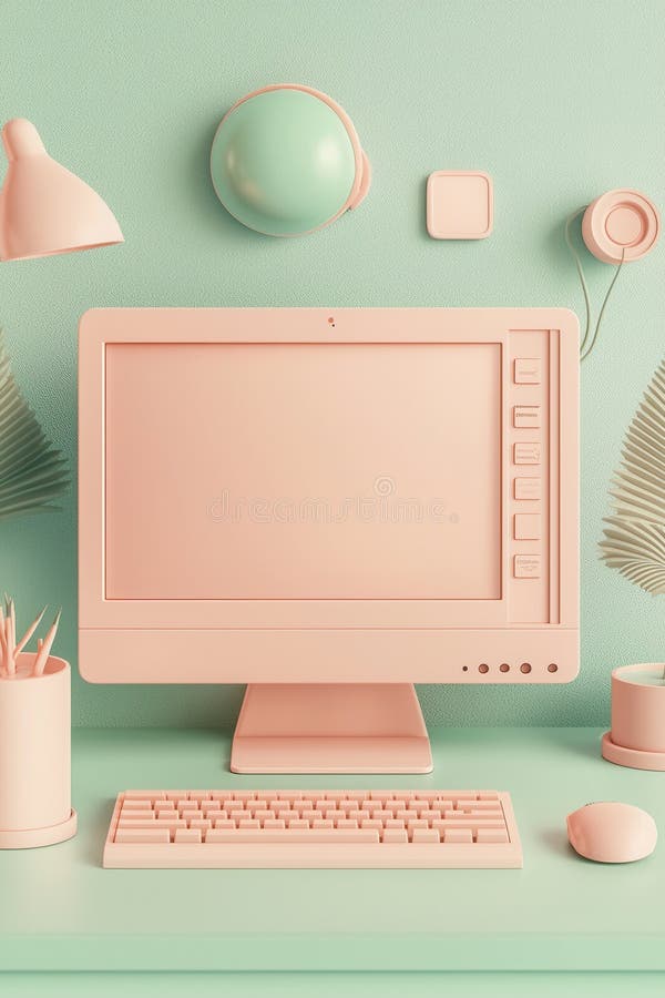 Stylish Pastel Computer Station with Matching Accessories and Decor ...