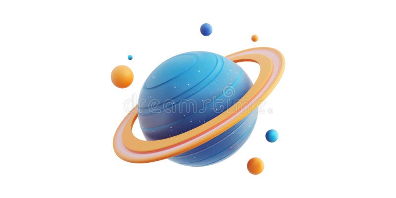 3D Illustration of a Stylized Planet with Rings and Moons. Cosmic ...
