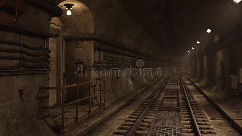 3D-illustration of a Subway Track in the Underground Stock Illustration ...