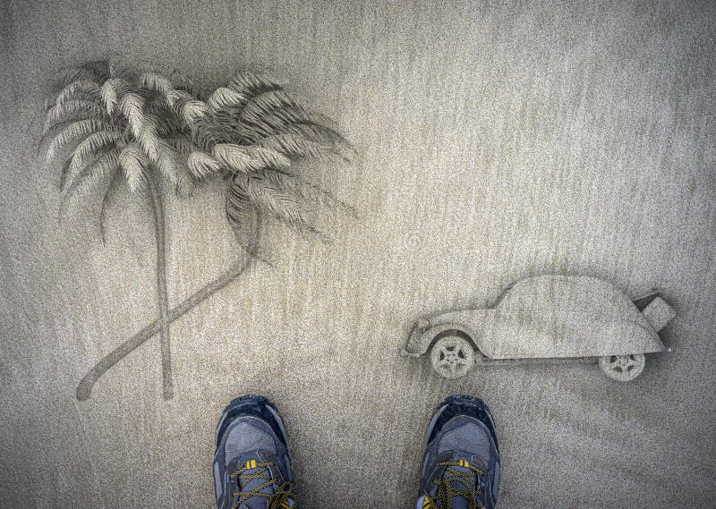 Objects Embedded in the Sand Stock Illustration - Illustration of ...