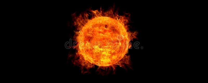 Sun Fire on Black Background Stock Illustration - Illustration of flame ...