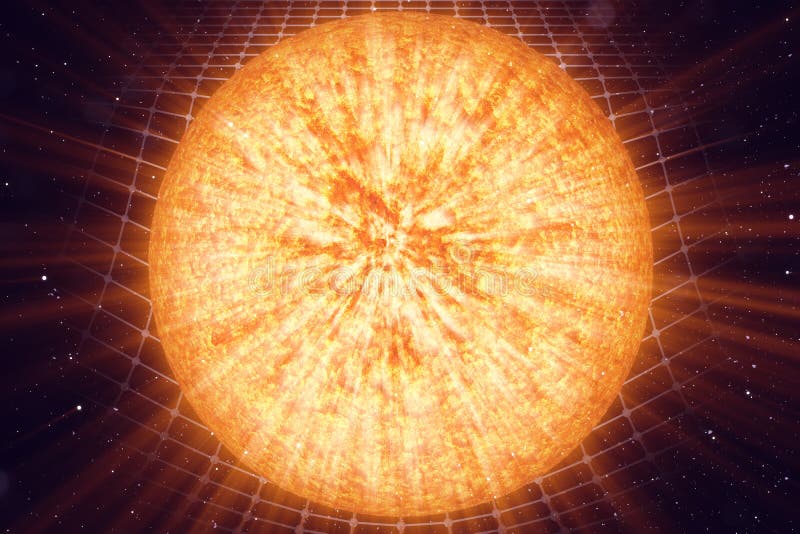 3D Illustration Sun Gravity Bends Space Around it. with Bokeh Effect ...