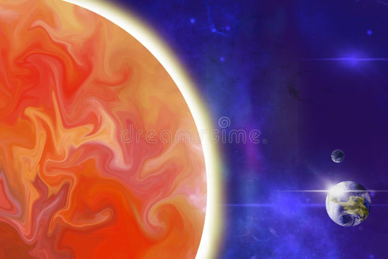 3D Illustration of Sun, Planet Earth, and Moon in the Galactic ...