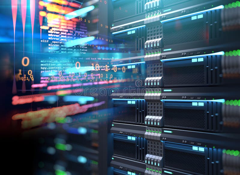 Super Computer Server Racks in Datacenter. 3d Illustration Stock ...