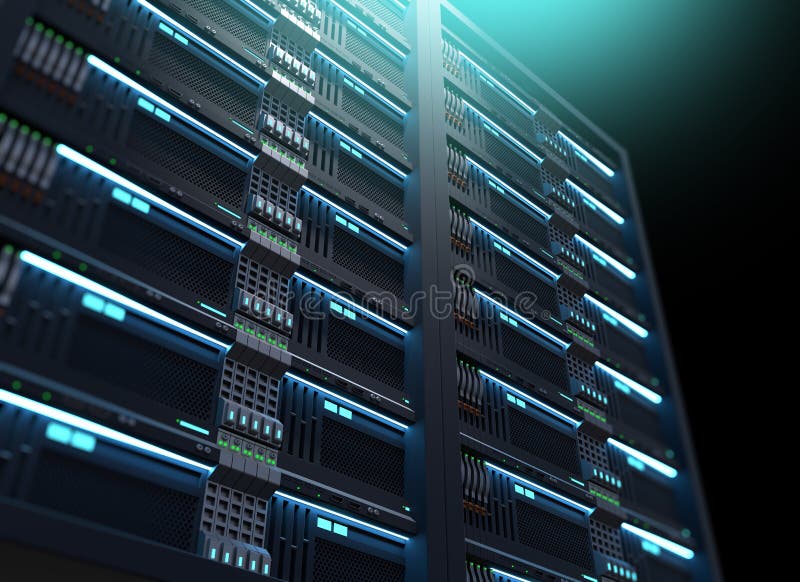 Super Computer Server Racks in Datacenter. 3d Illustration Stock ...