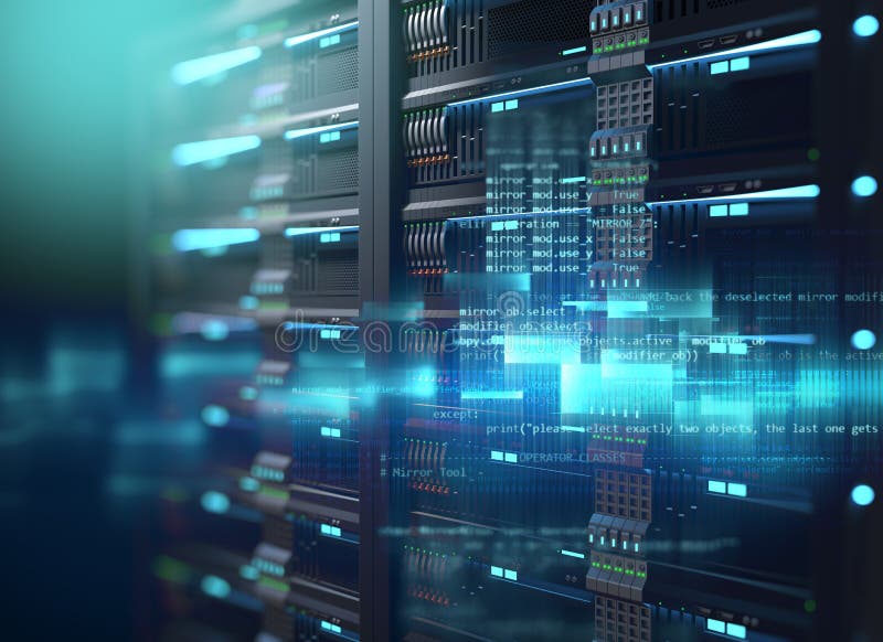 Super Computer Server Racks in Datacenter. 3d Illustration Stock ...