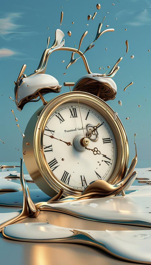 9 3D Illustration of Surreal Melting Clock Inspired by Dali Artwork ...