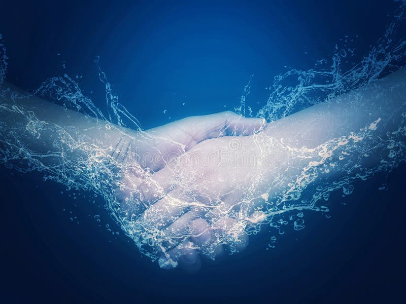 3d Illustration that Synthesizes the Effect of Water on the Handshake ...