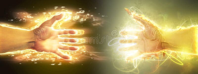 3d Illustration of Synthesizing Light Effect on Handshake Gesture Stock ...