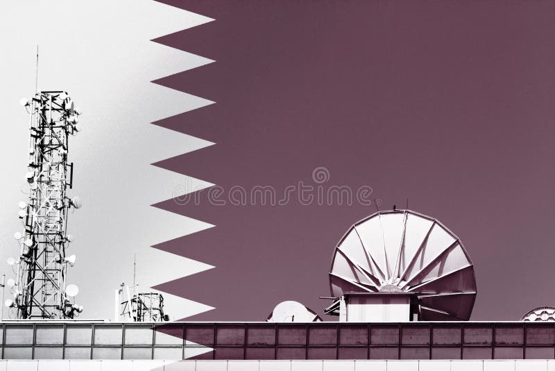 3D Illustration Telecommunications in Countries with the Flag of Qatar ...