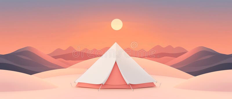2D Illustration of a Tent Set Up at a Campsite with Basic Shapes on a ...