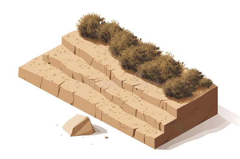 A 3D Illustration of a Terraced Landscape Featuring Three Stepped ...