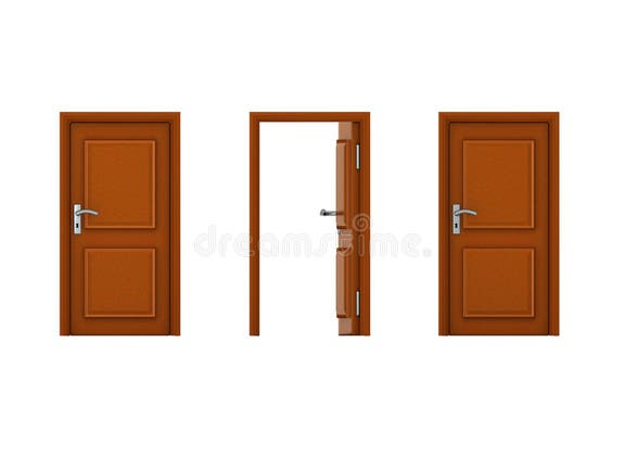 3D Illustration of Three Doors with One Being Open Stock Illustration ...