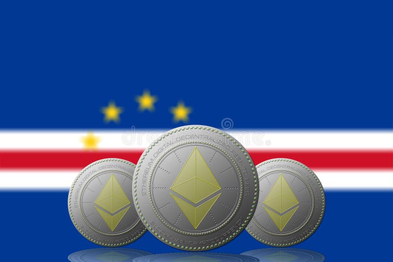 3D ILLUSTRATION Three ETHEREUM Cryptocurrency with CAPE VERDE Flag on ...