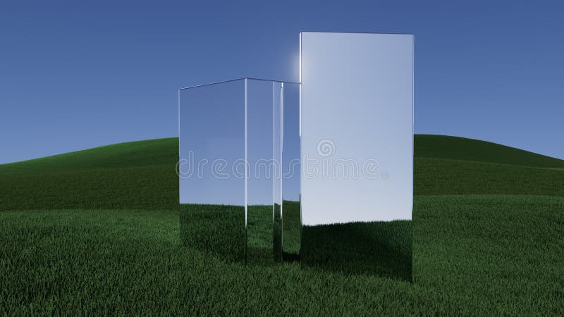 3d Illustration Three Rectangular Pieces of Glass are Reflected in the ...