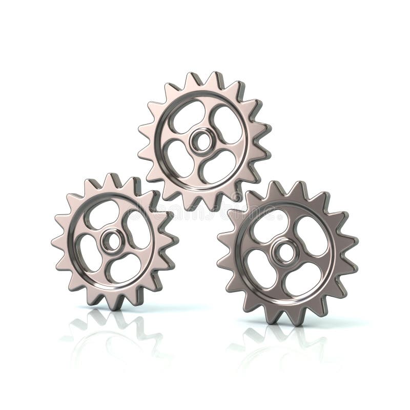 3d Illustration of Three Silver Gear Wheels Stock Illustration ...