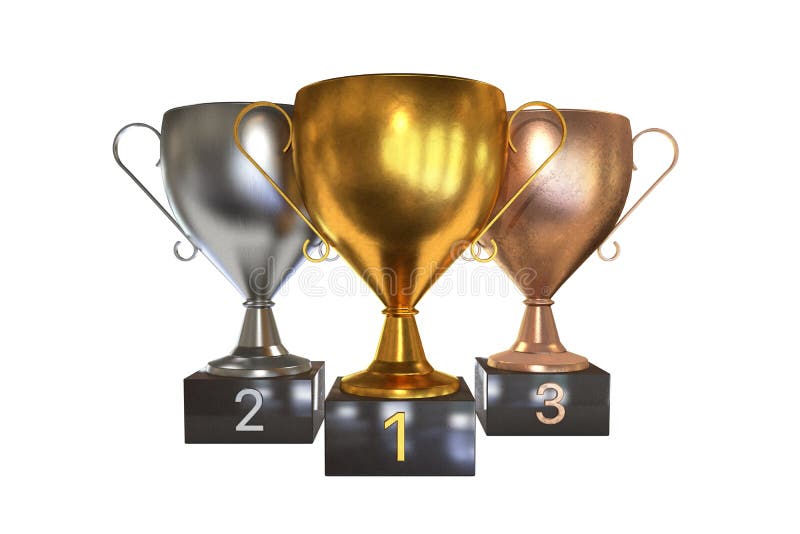 3d Illustration: Three Trophy Winning Cups: Gold, Silver and Bronze for ...