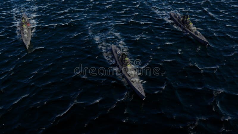 3d Illustration of Three Warships in a Battle Group Formation at Sea ...