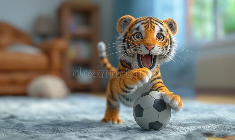 3D Illustration of a Tiger Playing Football. Stock Illustration ...