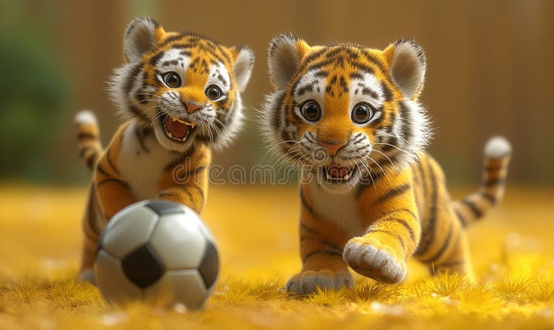 3D Illustration of a Tiger Playing Football. Stock Illustration ...