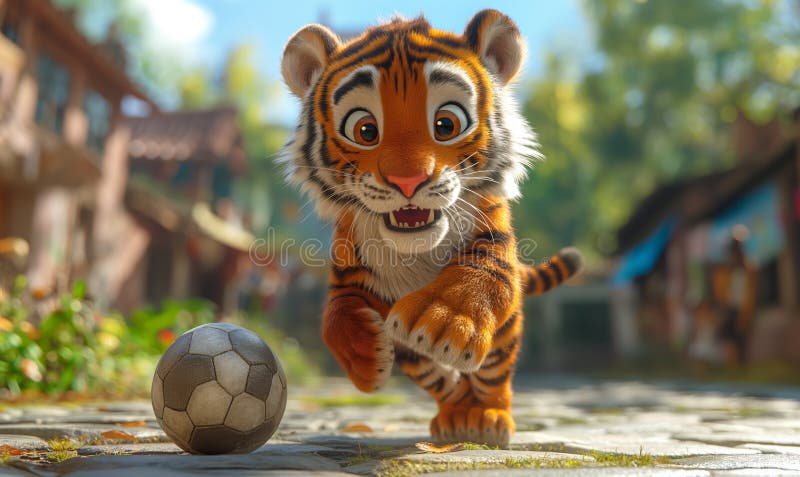3D Illustration of a Tiger Playing Football. Stock Illustration ...
