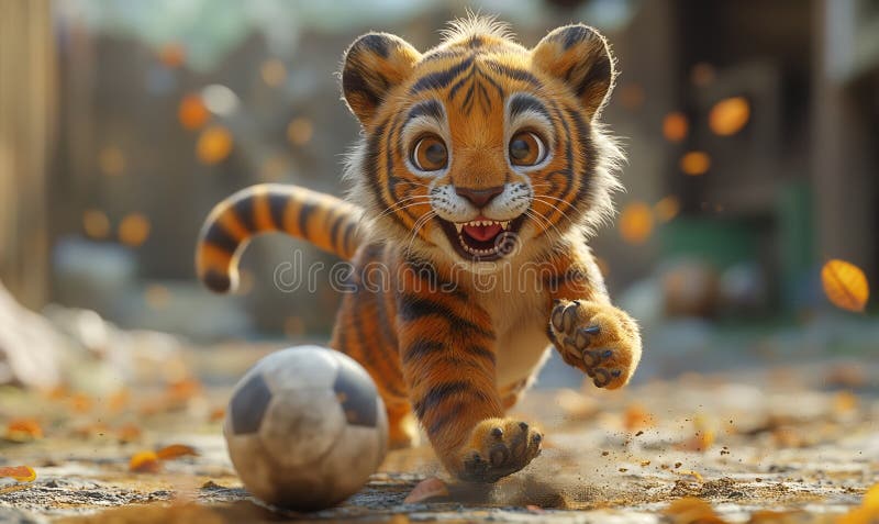 3D Illustration of a Tiger Playing Football. Stock Illustration ...