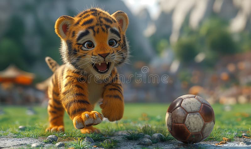 3D Illustration of a Tiger Playing Football. Stock Illustration ...