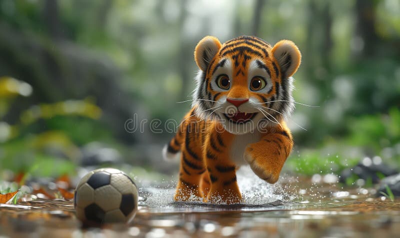 3D Illustration of a Tiger Playing Football. Stock Illustration ...