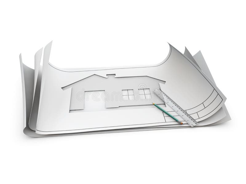 3d Illustration of Top View of Architect Drawing on Architectural ...