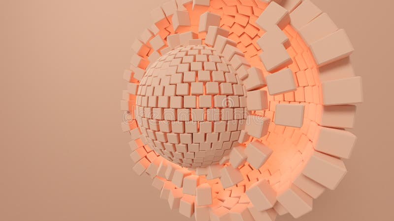 3D Illustration of Transforming Sphere Composed of Cubes. Stock ...