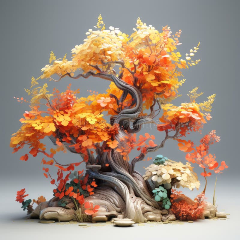3d Illustration of a Tree with Autumn Leaves Stock Illustration ...