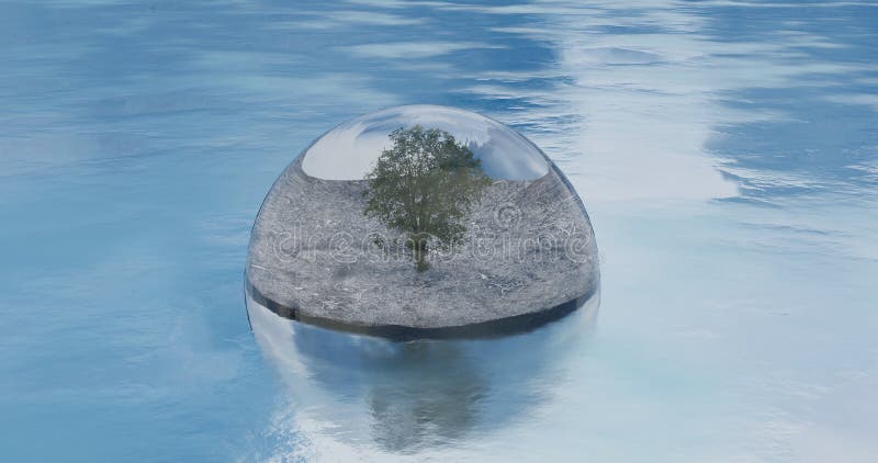 3d Illustration Tree, Climate Protected in Glass Sphere on Texture Blue ...