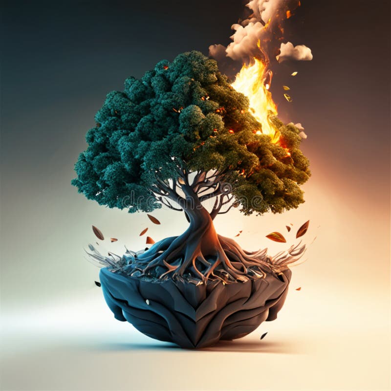 3d Illustration of a Tree in a Fire. 3d Rendering AI Generated Stock ...