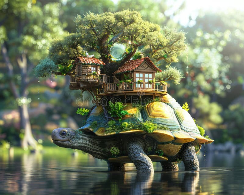 3D Illustration a Treehouse Built on the Back of a Giant Friendly ...