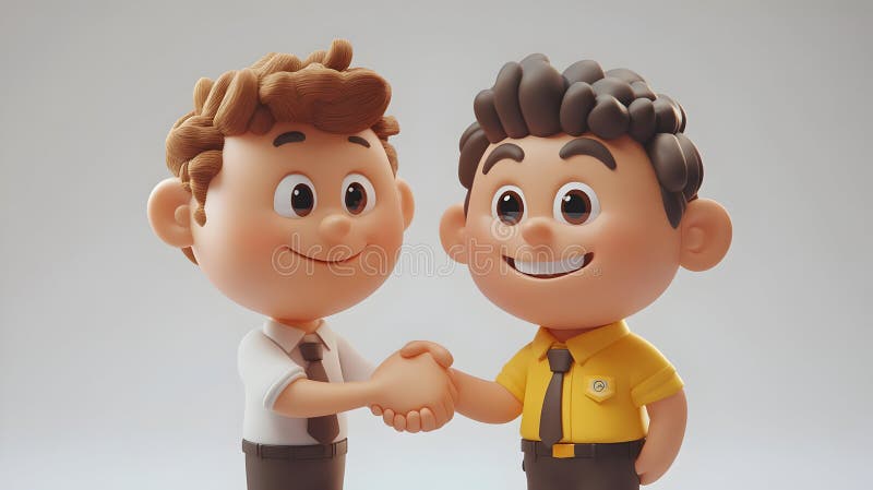 3D Illustration of Two Cartoon Men Shaking Hands Stock Illustration ...