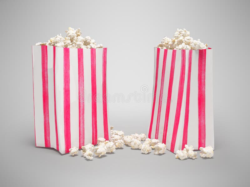 3D Illustration of Two Packs of Popcorn on Gray Background with Shadow ...
