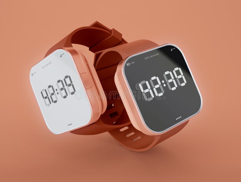 3D Illustration. Two Smart Watchs with Time on Screen Stock ...