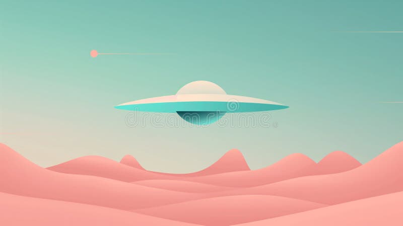2D Illustration of a UFO Above a Flat Landscape with Basic Shapes Stock ...