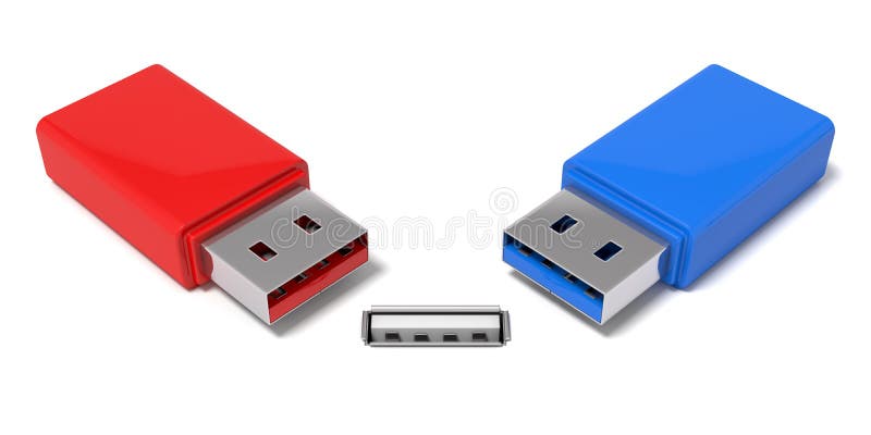 3d Illustration of Usb Port and Simple Usb Sticks. Stock Illustration ...