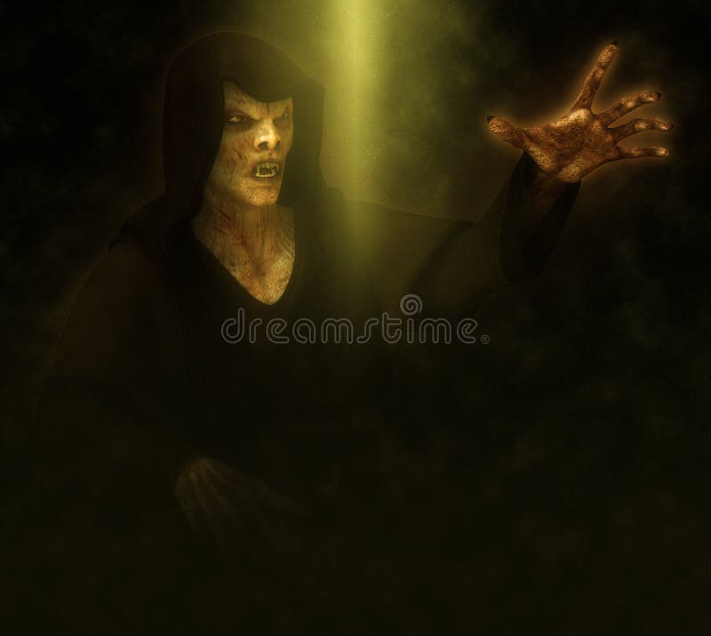 A 3D Illustration of a Dark Vampire with Grey Skin Wearing a Black ...