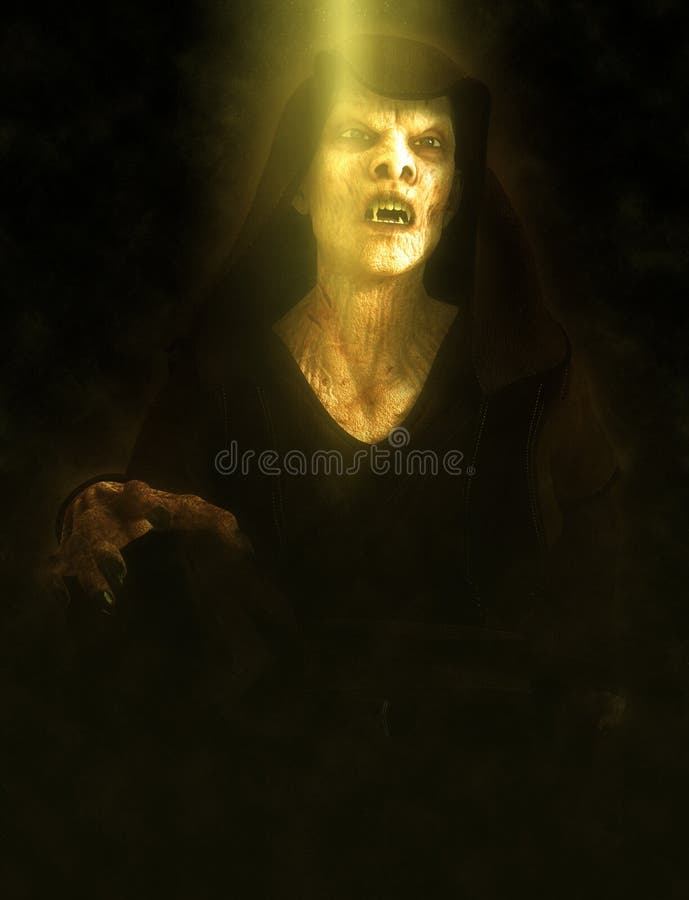 A 3D Illustration of a Dark Vampire with Grey Skin Wearing a Black ...