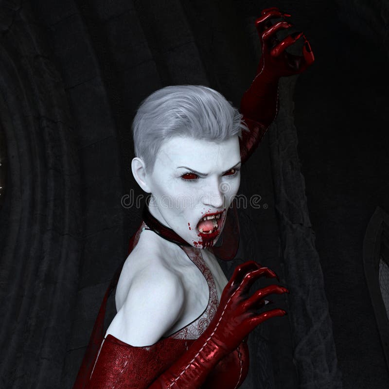 Vampire Woman in a Gothic Castle 3d Illustration Stock Illustration ...