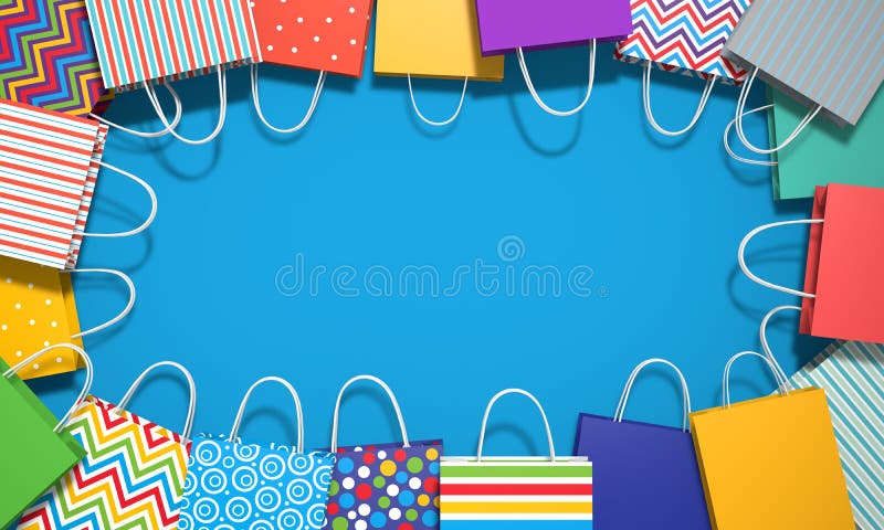3d Illustration Various Colored Bags on a Blue Background Stock ...