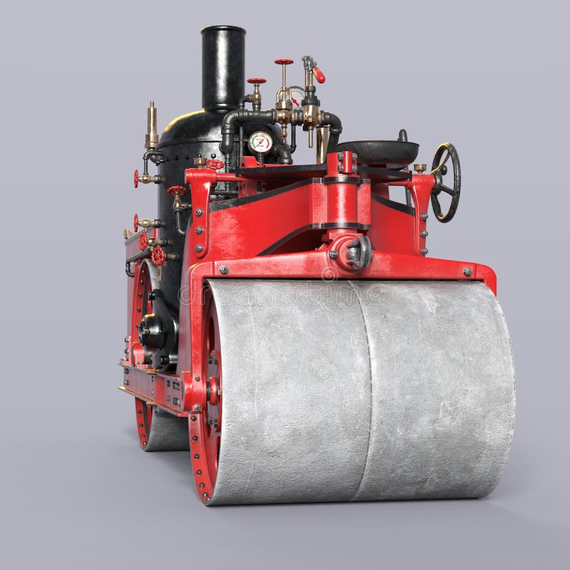 3D-illustration of a Victorian Steampunk Steamroller. Isolated ...